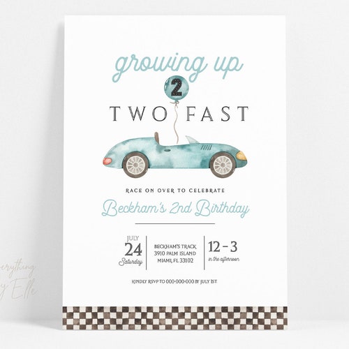 Growing up Two Fast Birthday Invitation Editable Template - Etsy