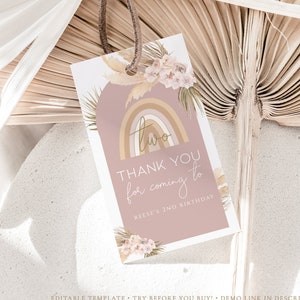 Boho Rainbow Favor Tag Editable Rainbow Birthday Thank You - Etsy