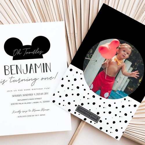 Modern Mickey 2nd Birthday Invitation Editable Black White - Etsy