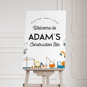 1st Birthday Construction Welcome Sign, Editable Construction Trucks ...