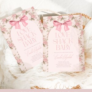 Love Shack Baby Shower Favor Tag Editable Vintage Pink Bow - Etsy