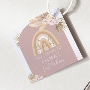 Boho Rainbow Favor Tag Editable, Rainbow Birthday Thank You Tag Pampas ...
