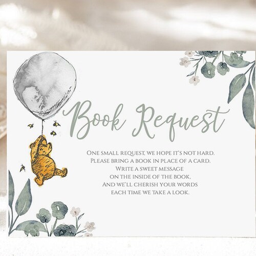 Classic Pooh Baby Shower 'bring A Book' Card Template - Etsy