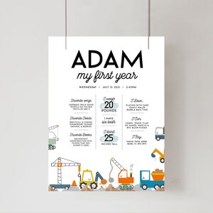 1st Birthday Construction Welcome Sign, Editable Construction Trucks ...