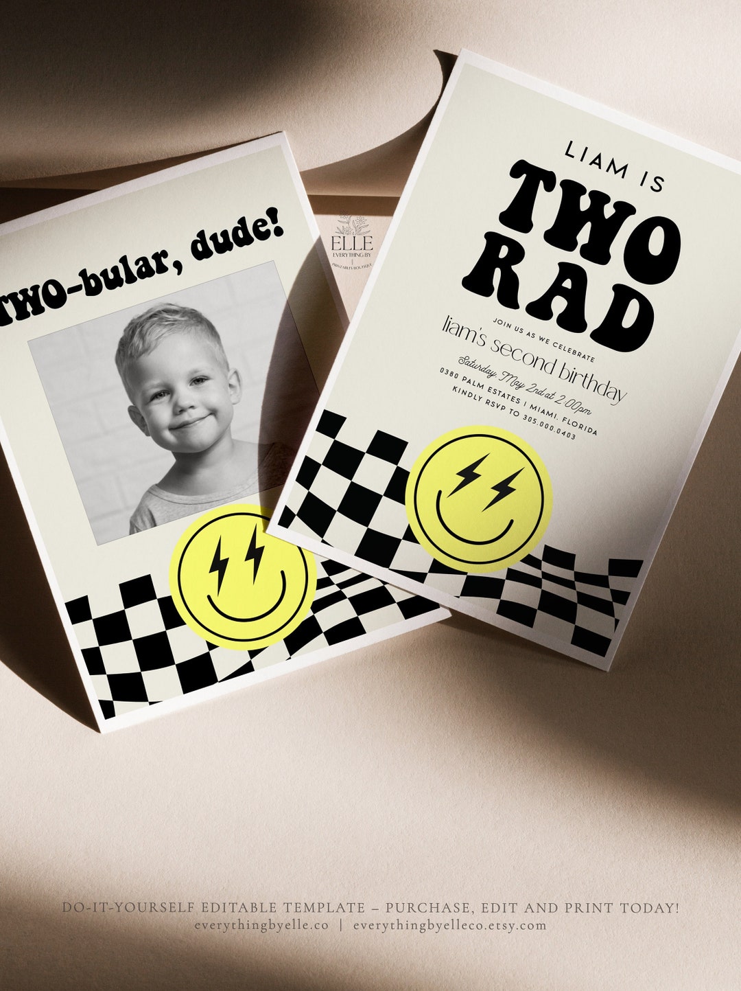 Two Rad Birthday Invitation, Retro Boys 2nd Birthday Invitation ...