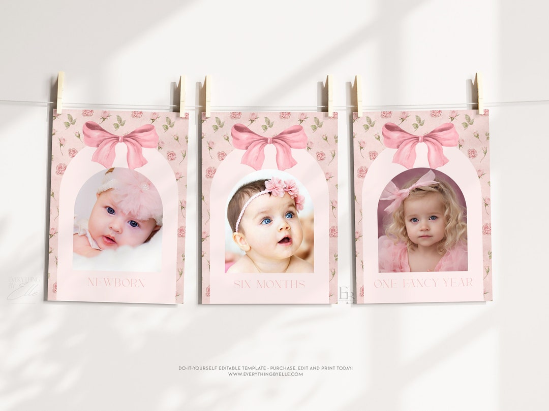 Love Shack Fancy ONE Birthday Milestone Banner, Editable Vintage Pink ...