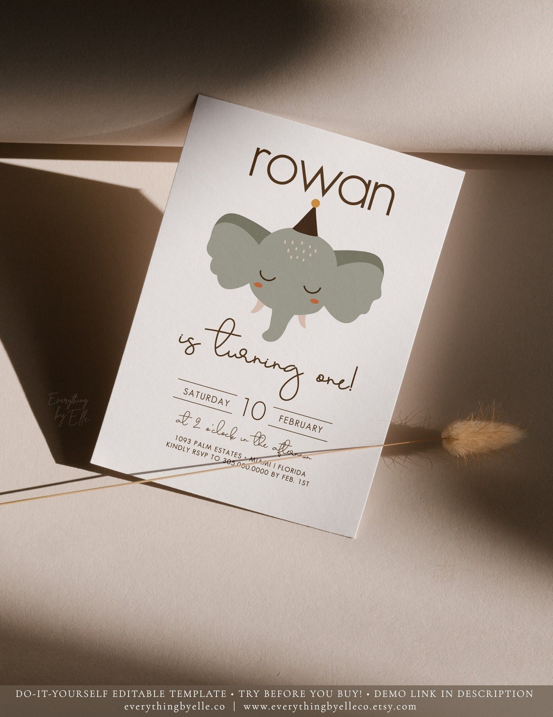 Boho Elephant Birthday Invitation Editable, Bohemian Elephant Boy ...