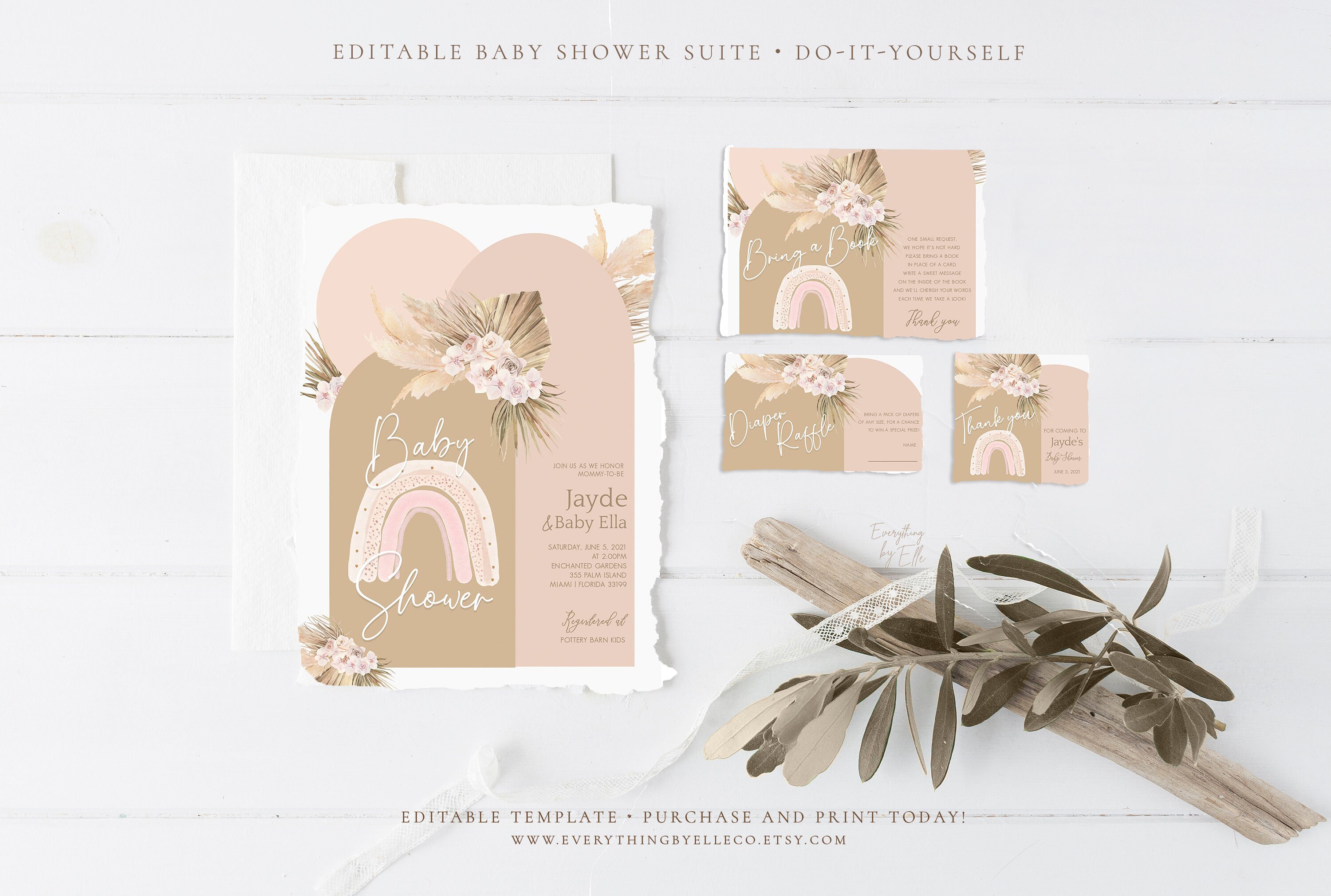 Diaper Raffle Table Sign Pampas Grass Rainbow Baby Shower Table Sign ...