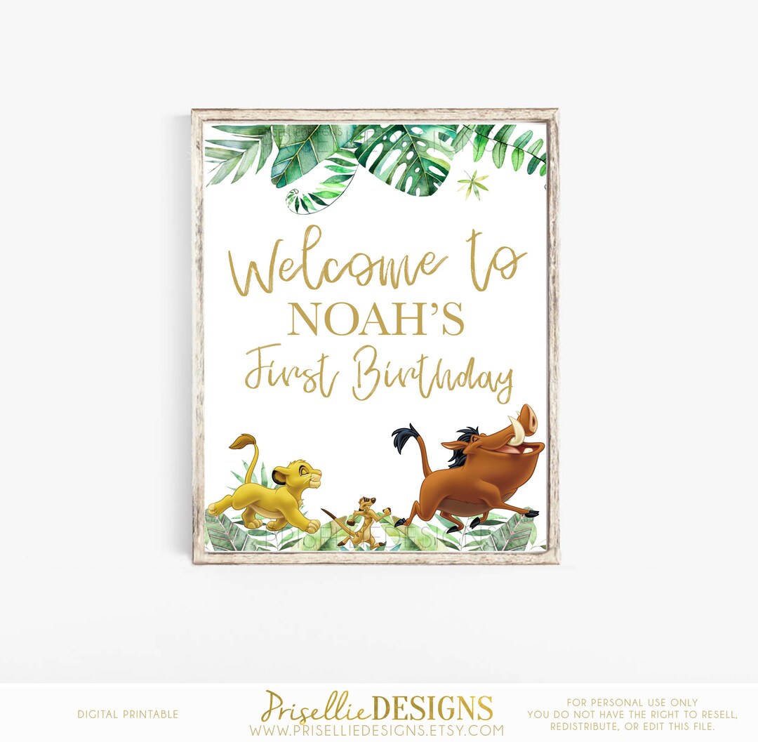 Simba Printable Welcome Sign Simba Birthday Personalized - Etsy