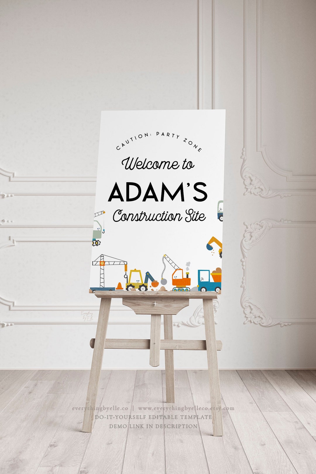 1st Birthday Construction Welcome Sign, Editable Construction Trucks ...