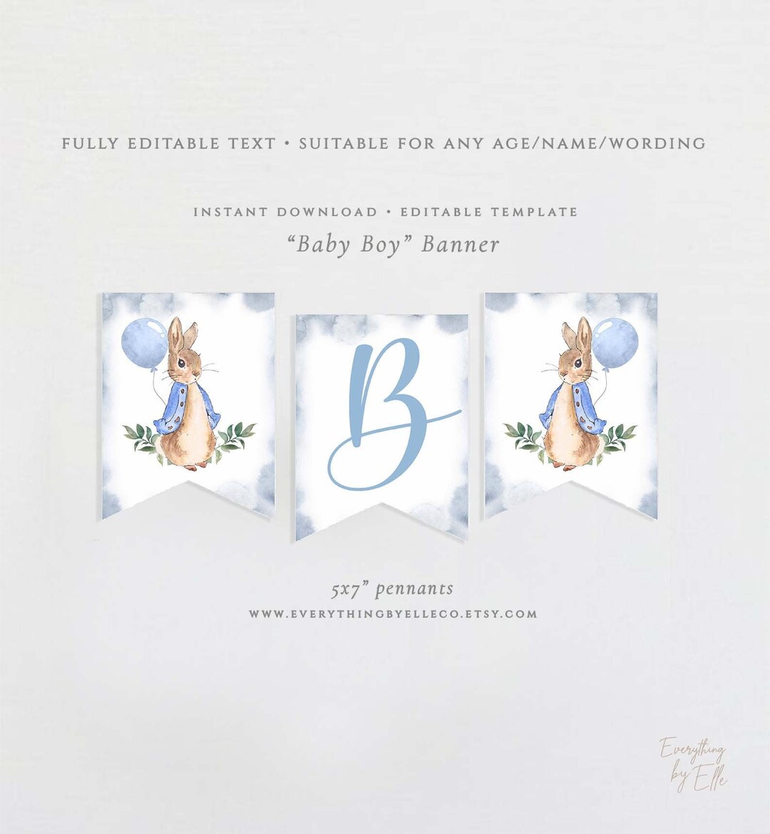 Peter Rabbit Editable Pennant Banner Peter Rabbit Baby Shower - Etsy