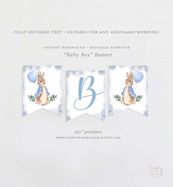 Peter Rabbit Editable Pennant Banner Peter Rabbit Baby Shower - Etsy