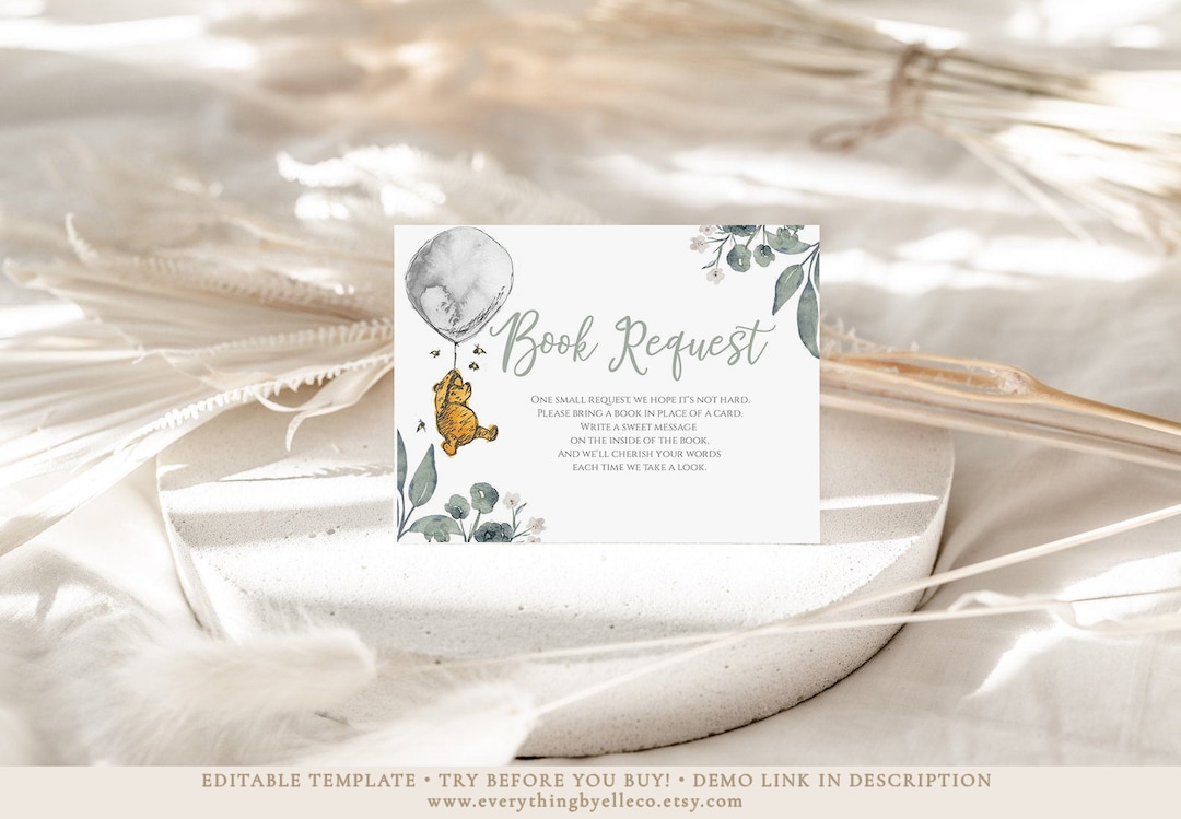 Winnie the Pooh Book Card Editable, Classic Winnie the Pooh Books for ...