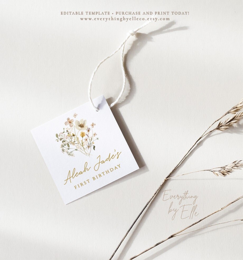 Wildflower Gable Box Label Editable ONE Little Wildflower 1st | Etsy