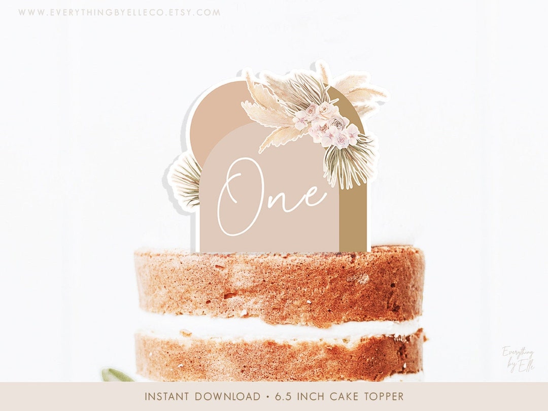 Pampas Grass Cake Topper Printable, Bohemian 1st Birthday Cake Topper ...