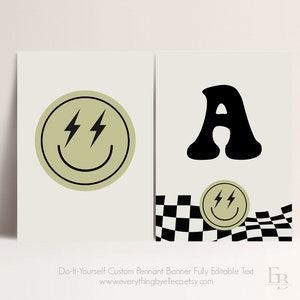 Retro Smiley 4th Birthday Cupcake Toppers Editable Fourever - Etsy