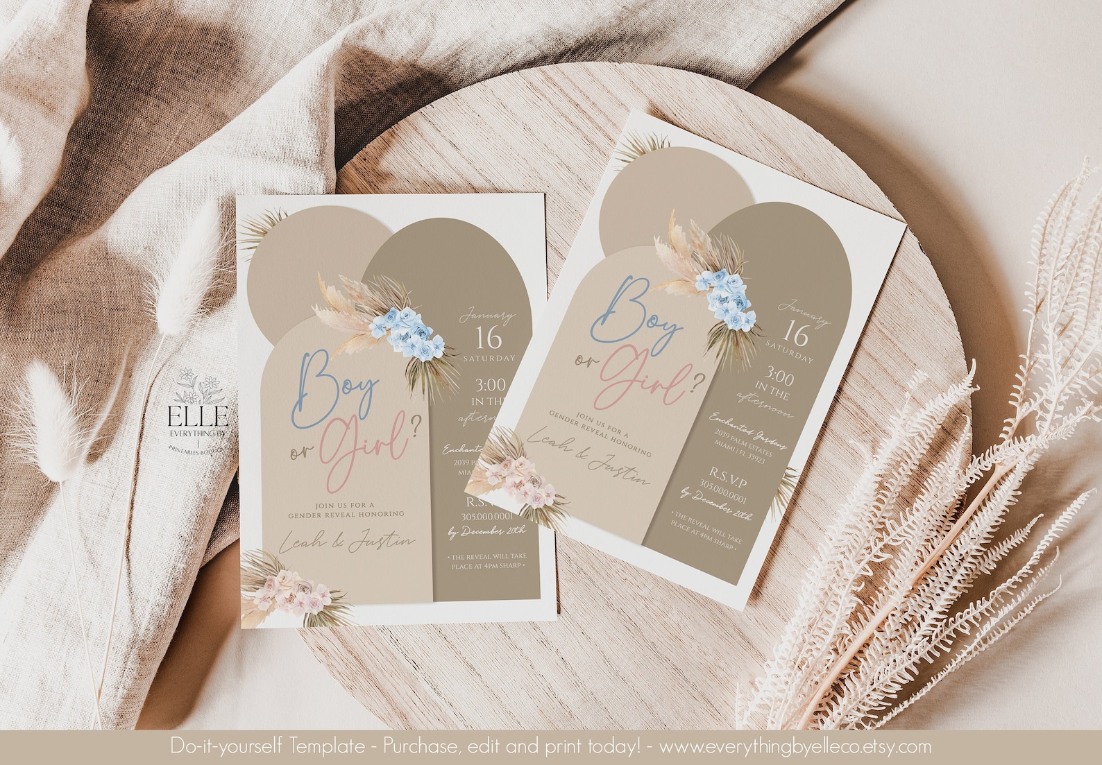 Boho Gender Reveal Invitation Editable Neutral Gender Reveal - Etsy