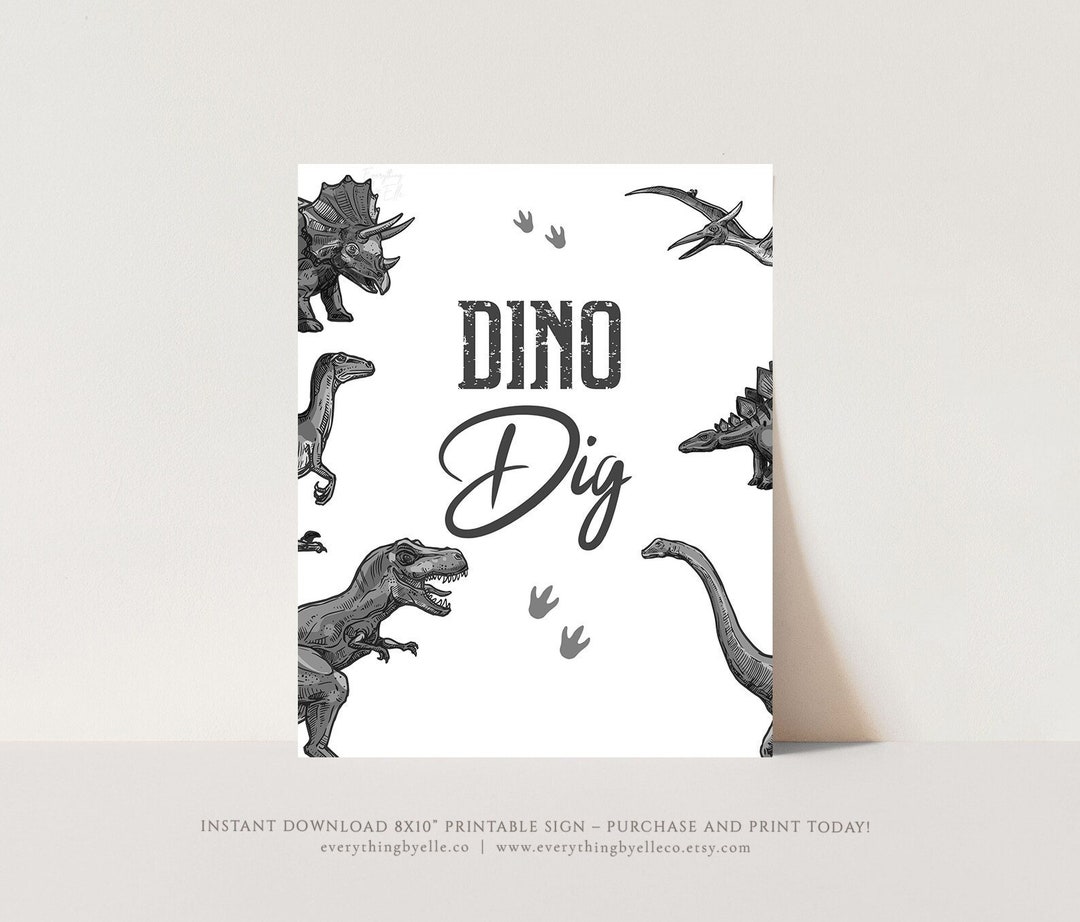 Dinosaur Printable Sign, Instant Download Dinosaur Table Sign Dino Dig ...
