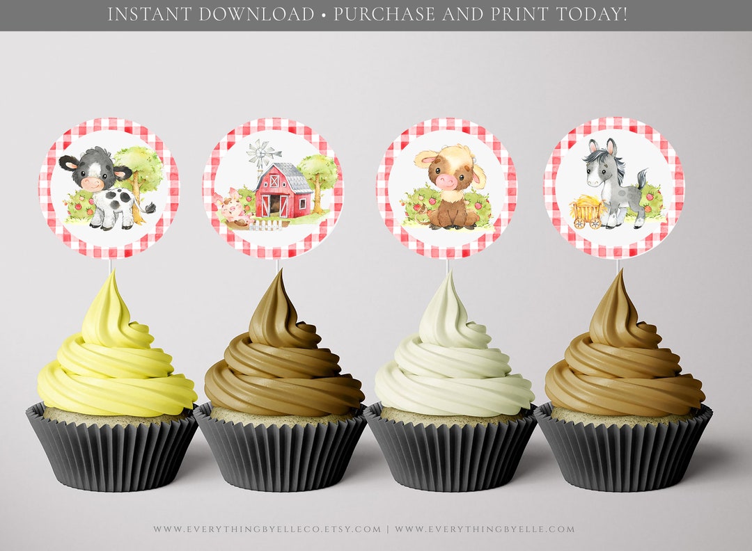 Farm Printable Cupcake Toppers Farm Animals Birthday Dessert - Etsy