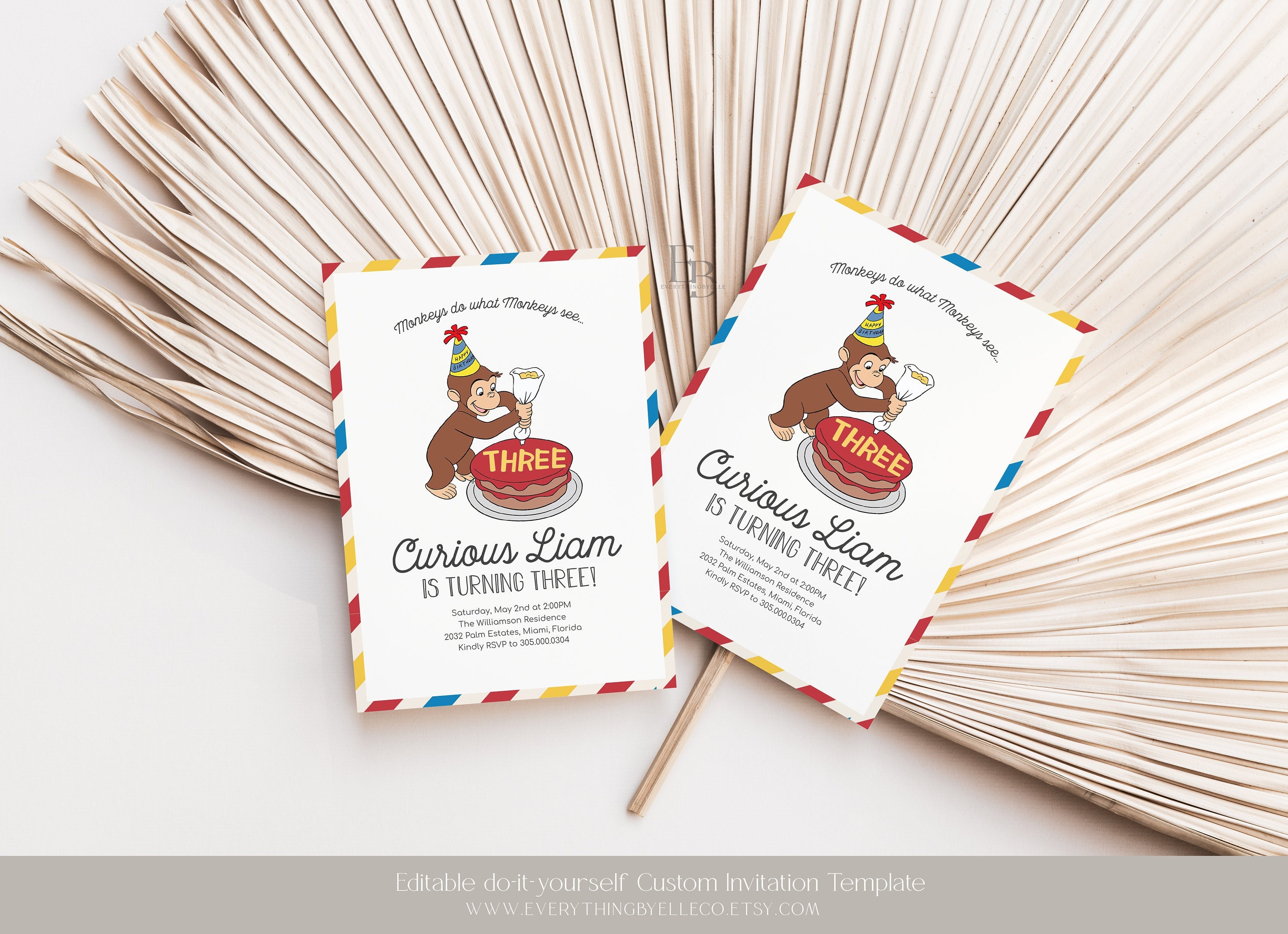Curious George Birthday Invitations Etsy