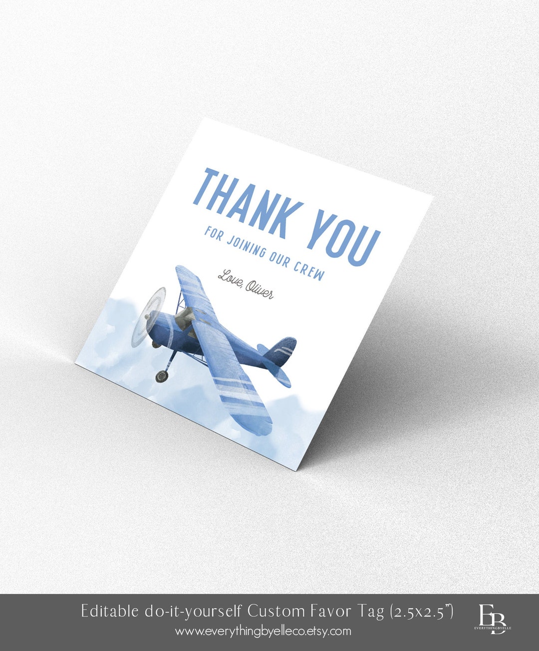 Blue Airplane Favor Tag Editable, Modern Airplane 1st Birthday ...