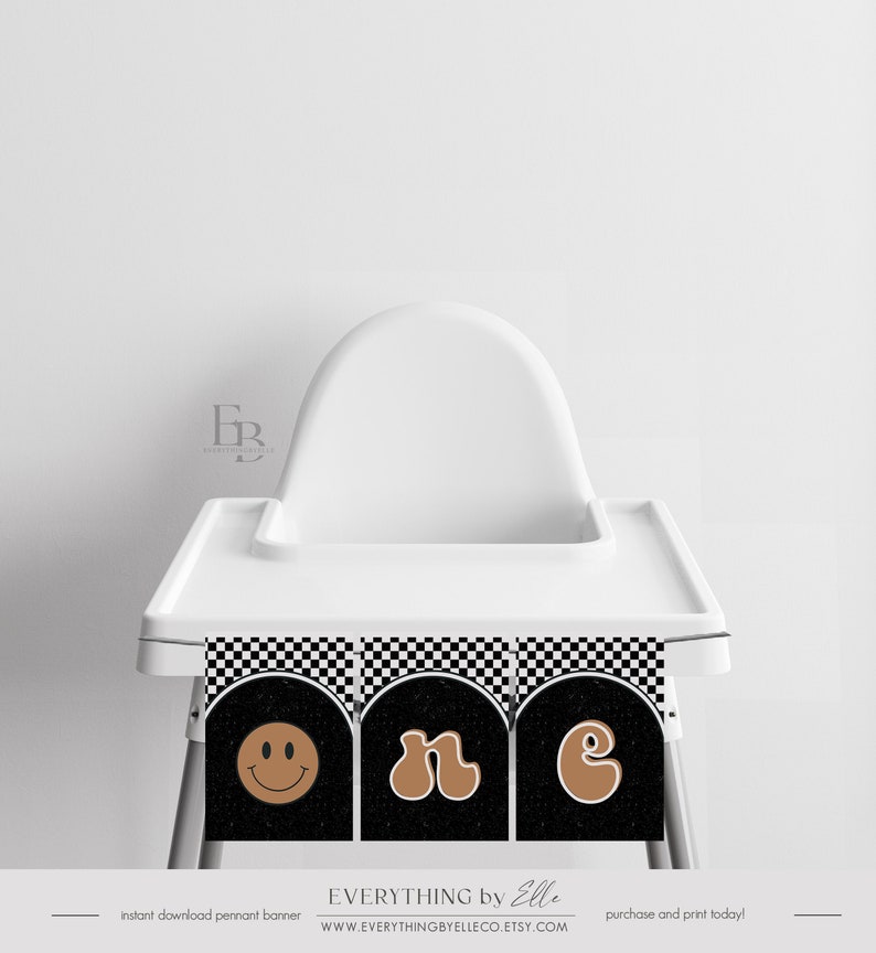 ONE Happy Dude Smiley Face High Chair Banner Checkered Retro - Etsy