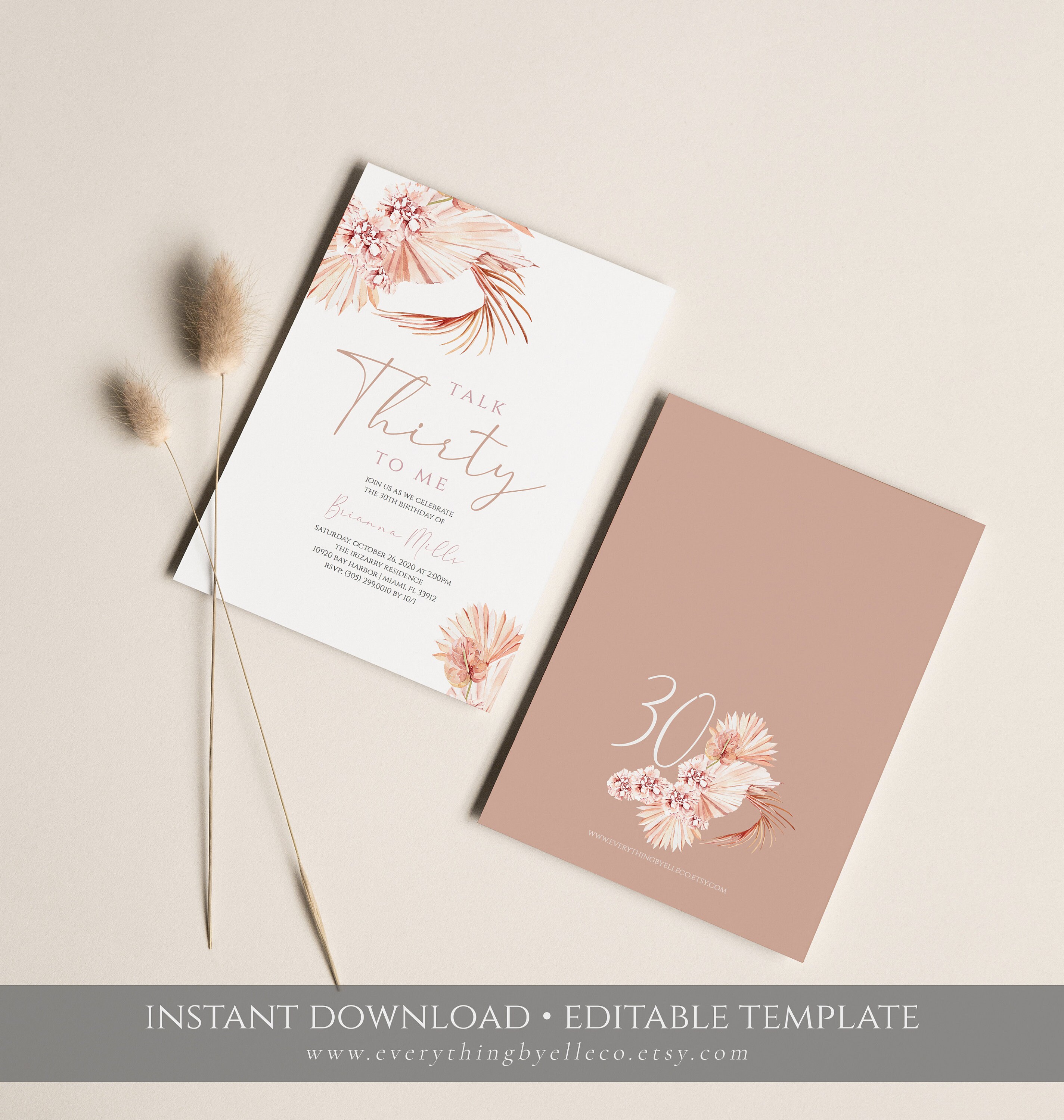 30th Birthday Invitation for Women Printable Floral 30th - Etsy