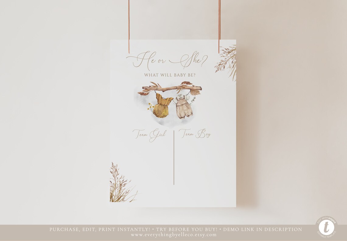 Boho Boy or Girl Pennant Banner Printable Instant Boho Gender | Etsy