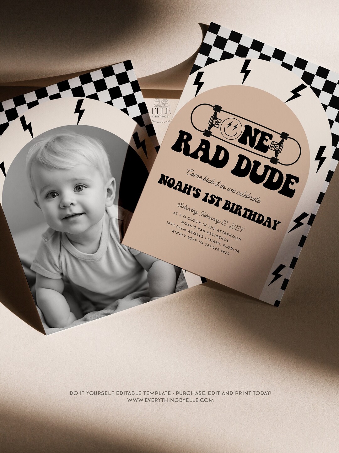 One Rad Dude Birthday Invitation, Boy 1st Birthday Invite Editable ...