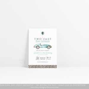 Two Fast Two Curious Birthday Invitation Editable Vintage - Etsy