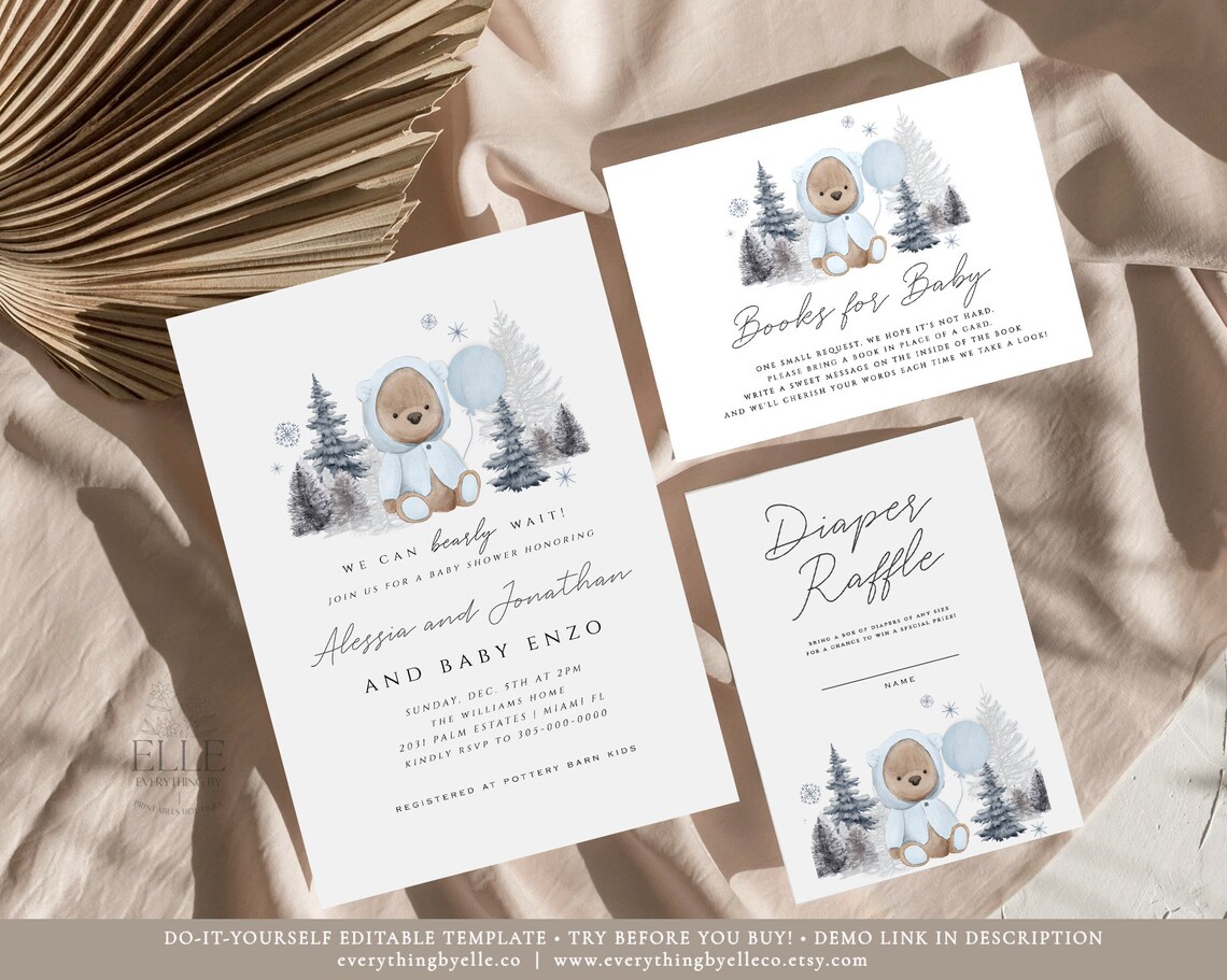 Winter Teddy Bear Baby Diaper Raffle Sign Blue Teddy Bear - Etsy