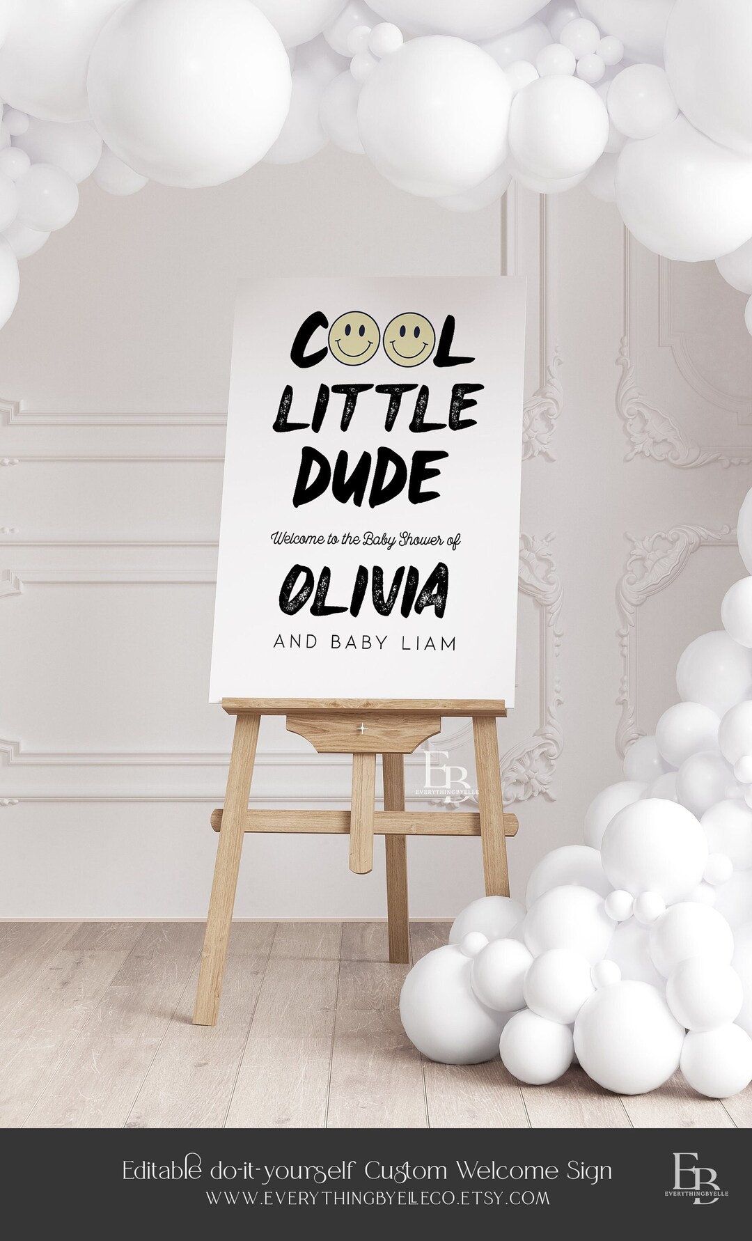 Smiley Face Baby Shower Welcome Sign Editable, Cool Little Dude on the ...