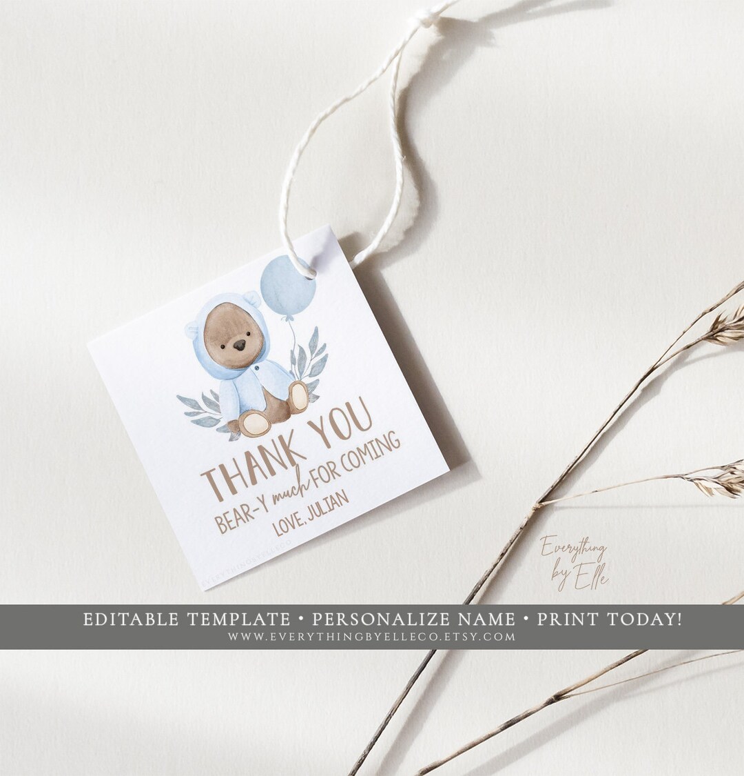 Teddy Bear Birthday Favor Tag Editable Bear 1st Birthday - Etsy