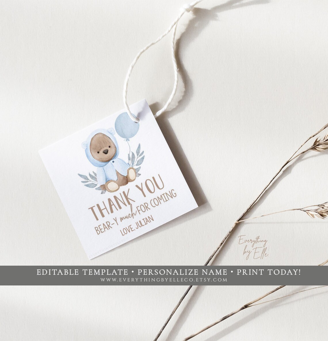 Teddy Bear Birthday Favor Tag Editable Bear 1st Birthday - Etsy