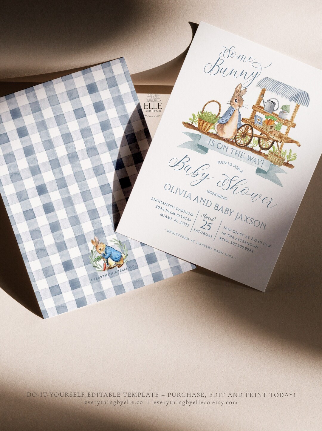 Peter Rabbit Baby Shower Invitation Editable, Peter Rabbit Invite, Blue ...