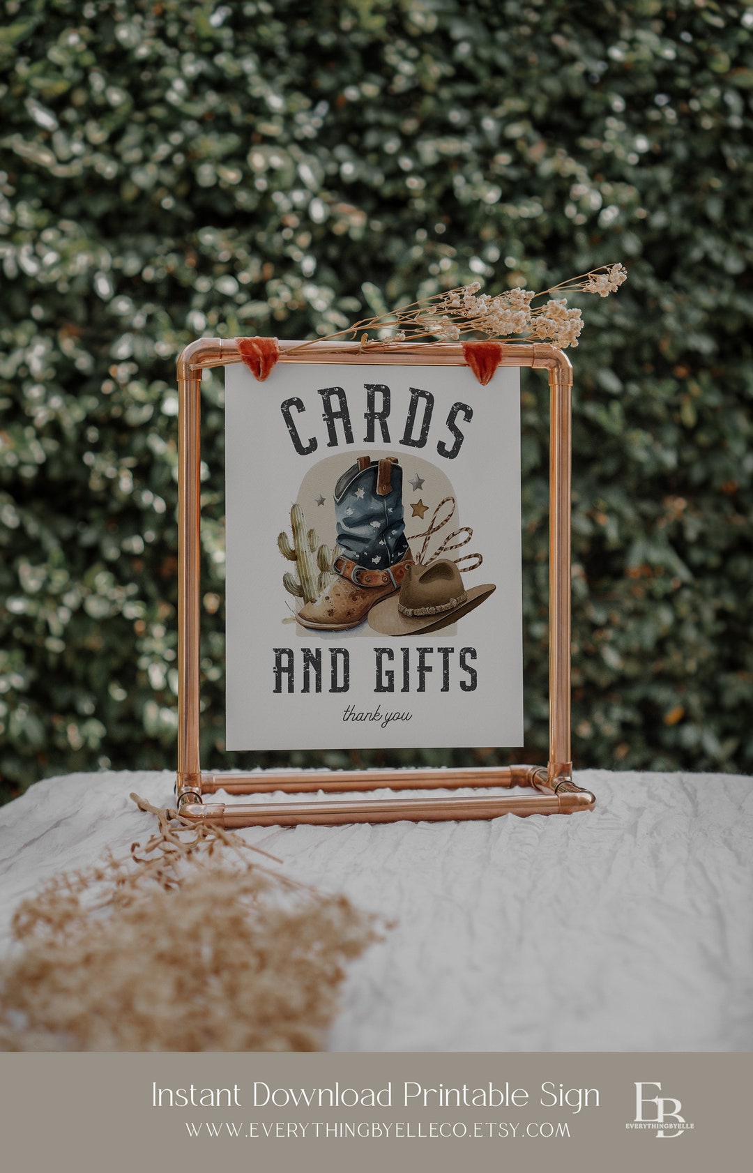 Cowboy Cards and Gifts Printable Sign, First Rodeo Birthday Printable ...