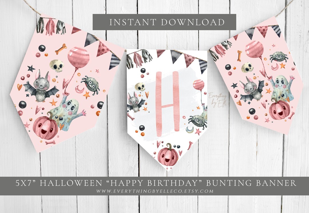 Pink Halloween Birthday Banner Printable, Halloween Bunting Banner ...