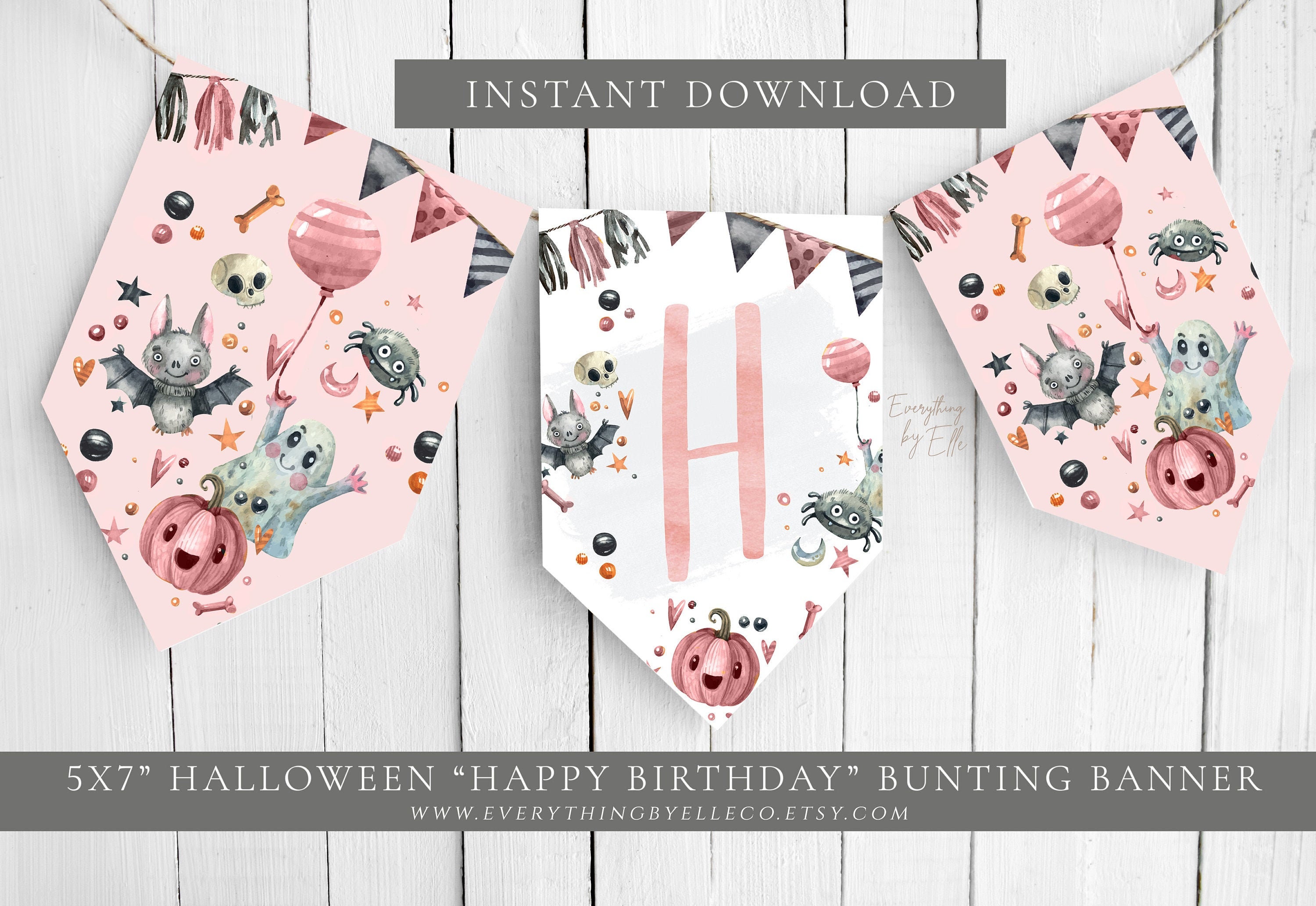 Pink Halloween Birthday Banner Printable Halloween Bunting - Etsy