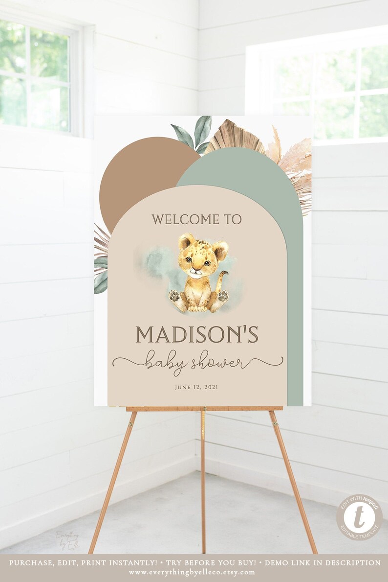 Boho Lion Baby Shower Welcome Sign Editable Bohemian Baby | Etsy