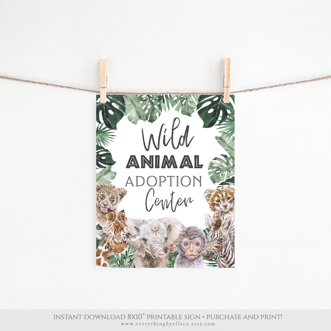 Safari Wild Animal Adoption Sign Instant Download, Jungle Animal ...