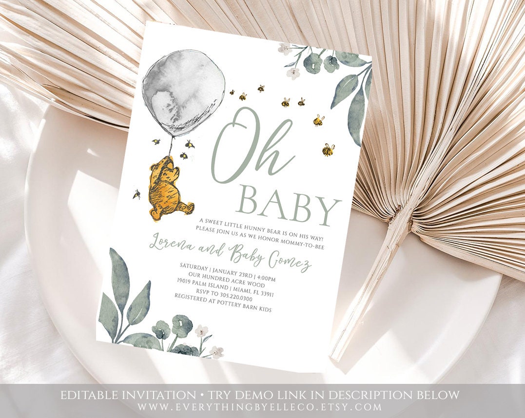 Winnie the Pooh Book Card Editable Classic Winnie the Pooh - Etsy