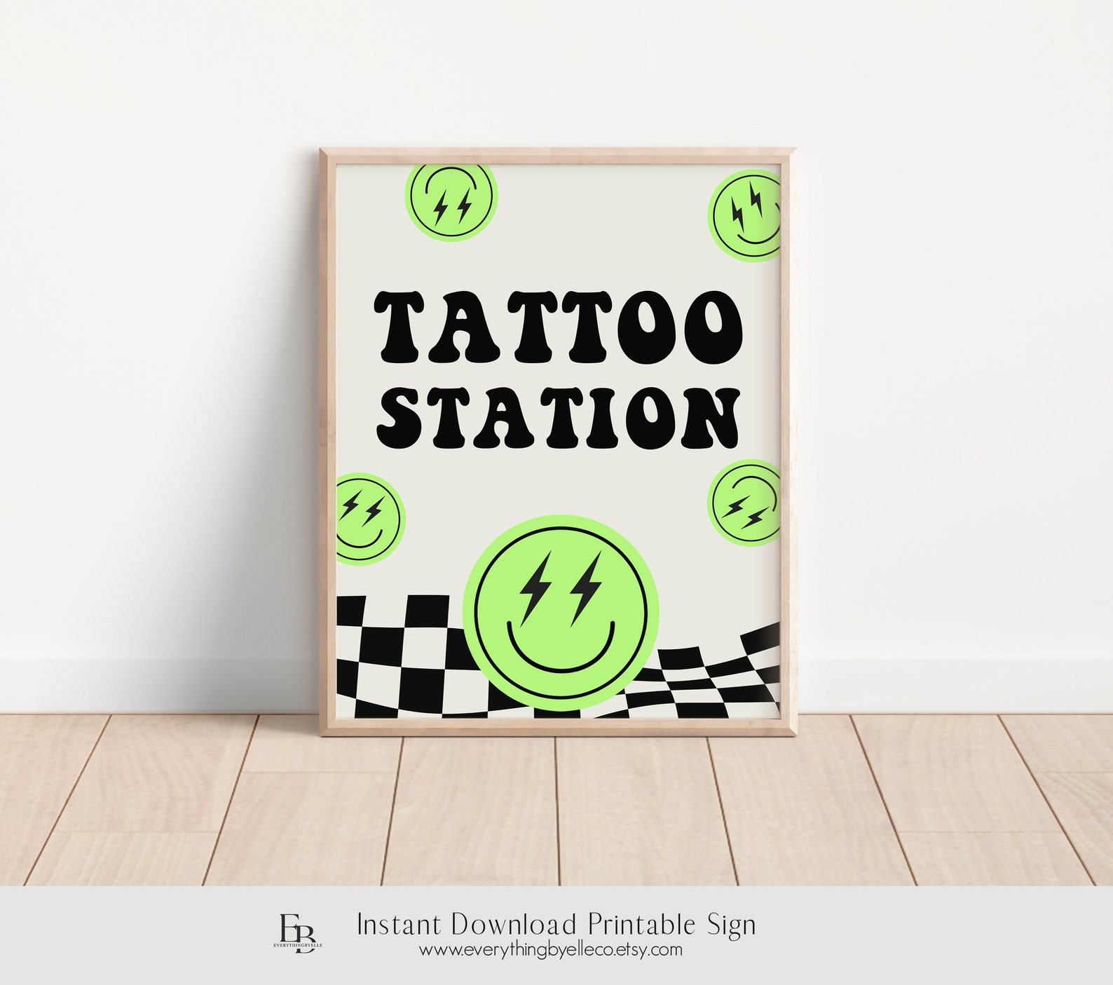Green Smiley Face Tattoo Station Sign One Happy Dude Birthday - Etsy UK