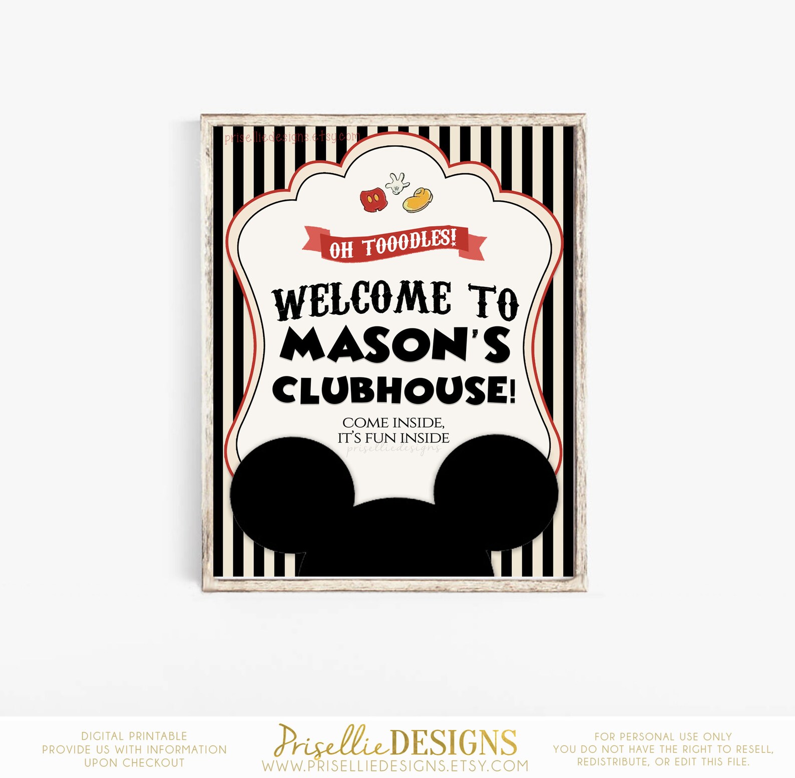 Mickey Mouse Printable Sign Personalized Vintage Mickey Mouse - Etsy