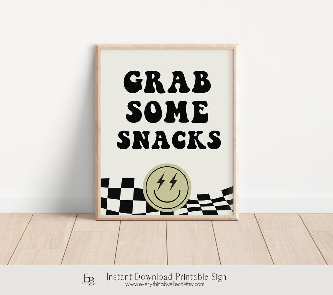 ONE Happy Dude Snacks Sign, Neutral Smiley Food Table Sign, Retro Cool ...