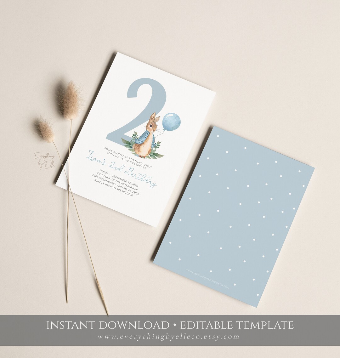 Peter Rabbit Birthday Invitation Printable 2nd Birthday Peter - Etsy