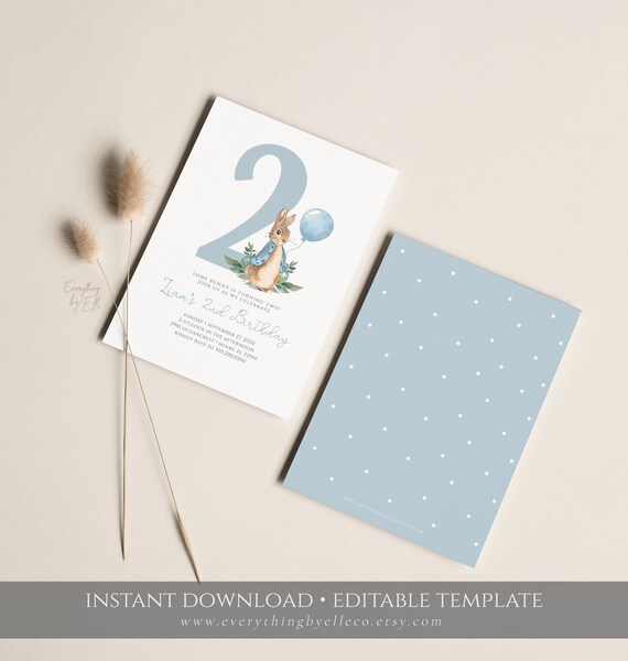 Peter Rabbit Birthday Invitation Printable 2nd Birthday Peter | Etsy