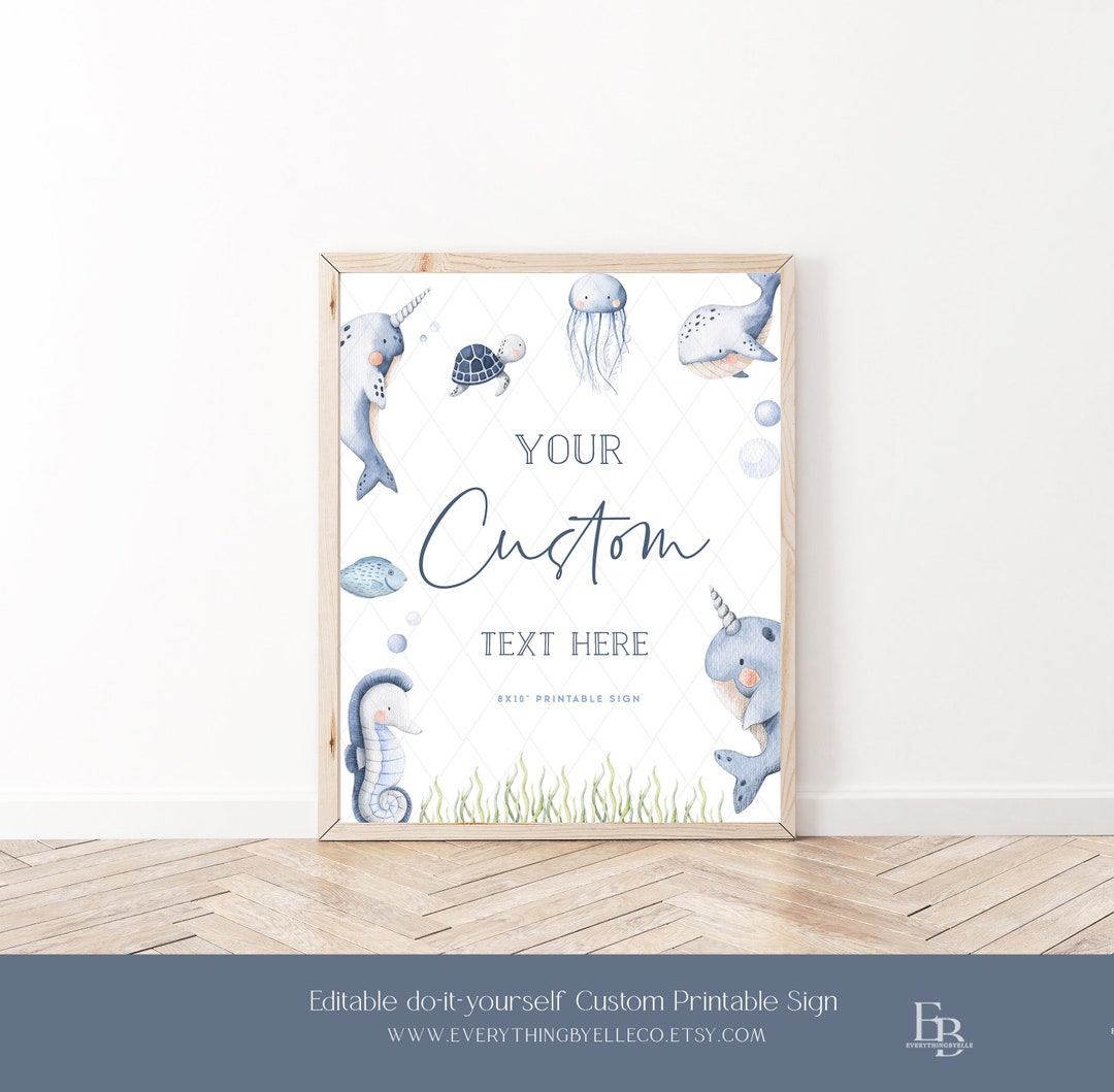 Ocean Animals Birthday Custom Sign Editable, Oneder the Sea Printable ...