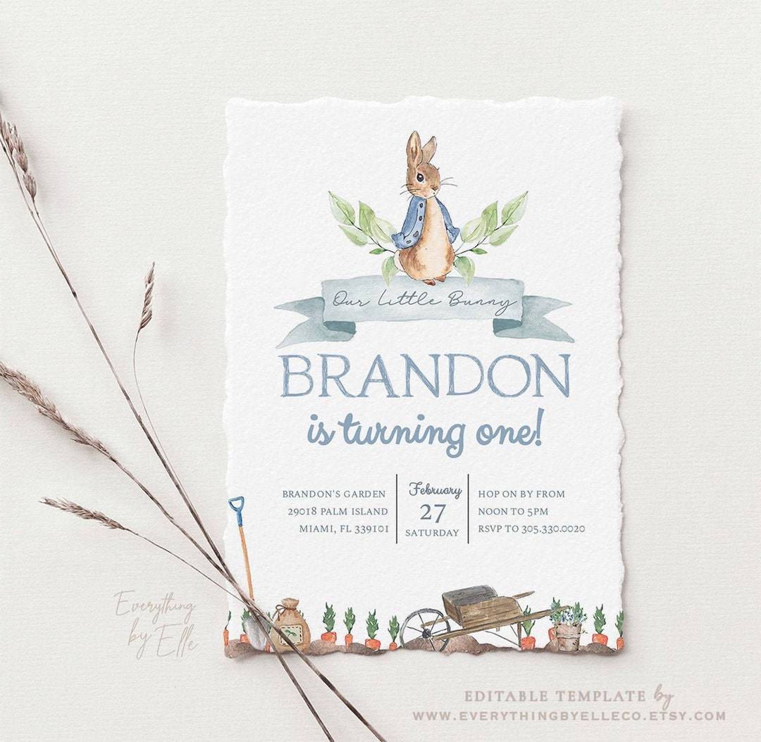 Peter Rabbit Birthday Invitation Printable, 1st Birthday Classic Peter ...