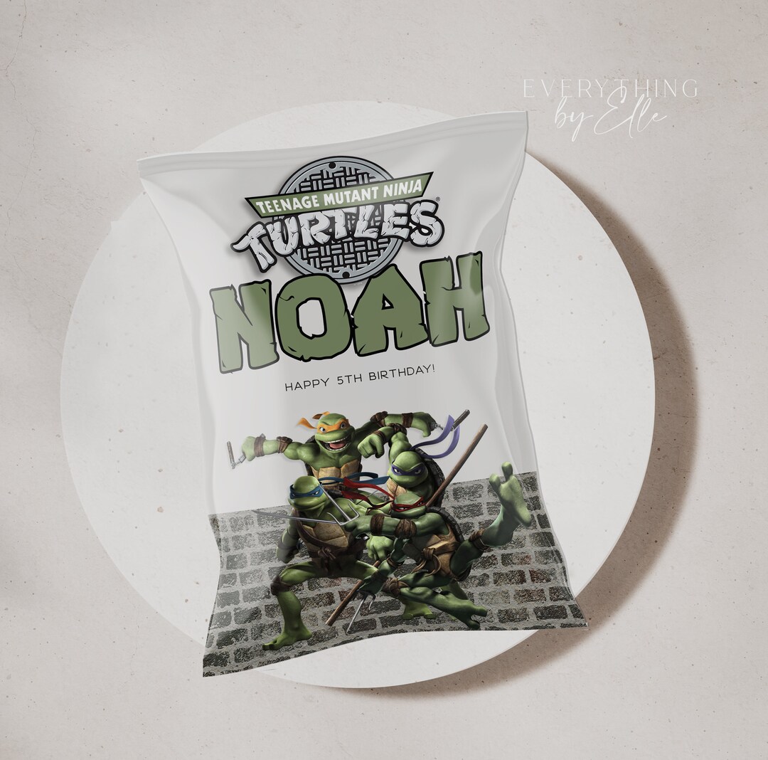 Turtles Birthday Chip Bag Editable, Green Modern Mutant Ninja Birthday ...