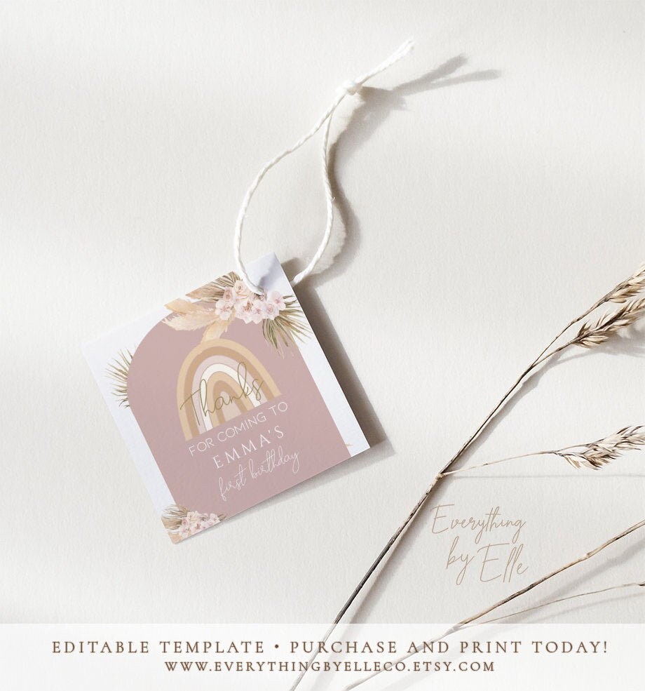 Boho Rainbow Favor Tag Editable Rainbow Birthday Thank You - Etsy